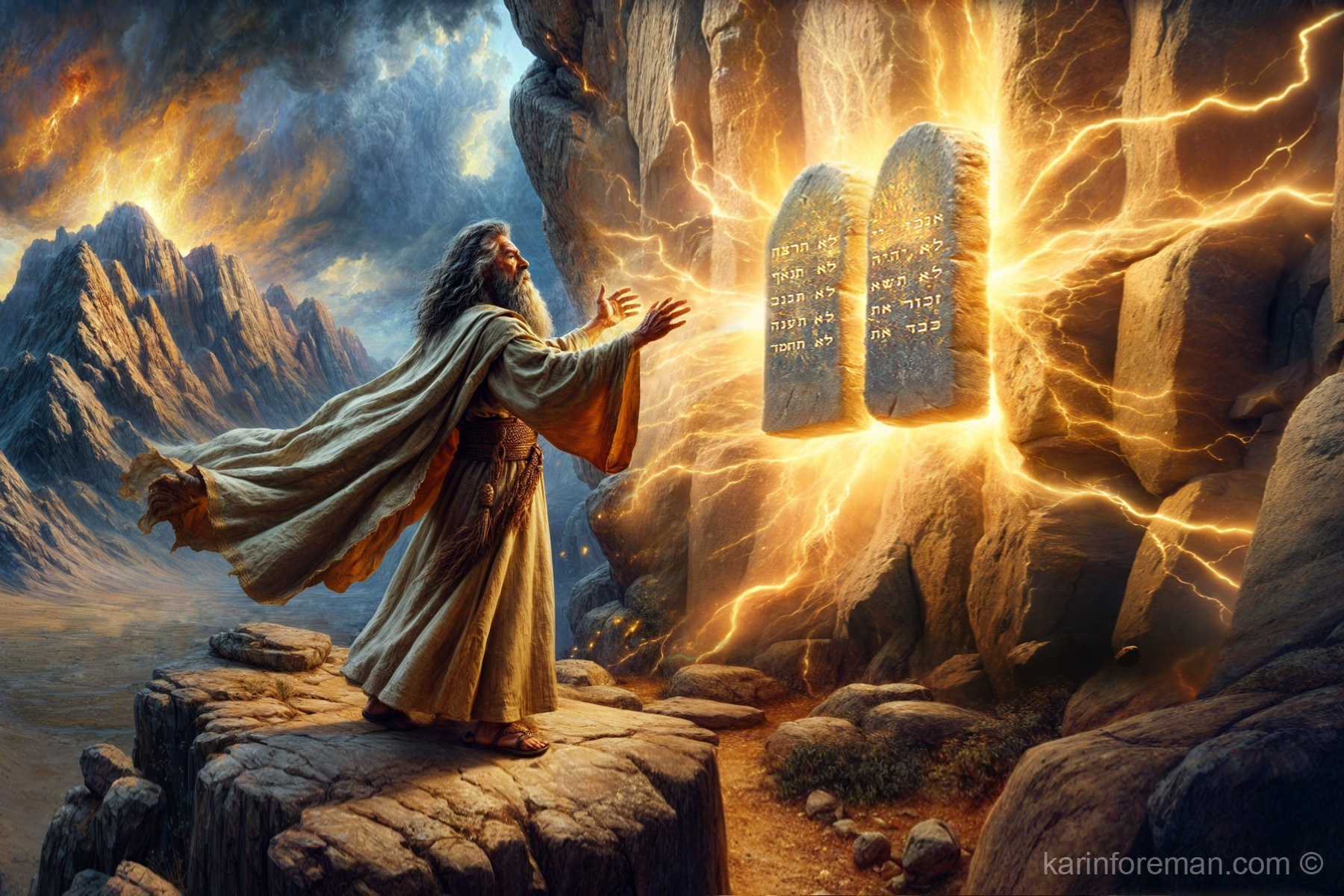 Moses Receiving the 10 commandments Post | karinforeman.com